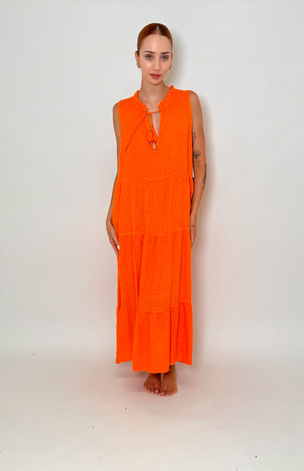 SLEEVELESS LINEN MAXI DRESS