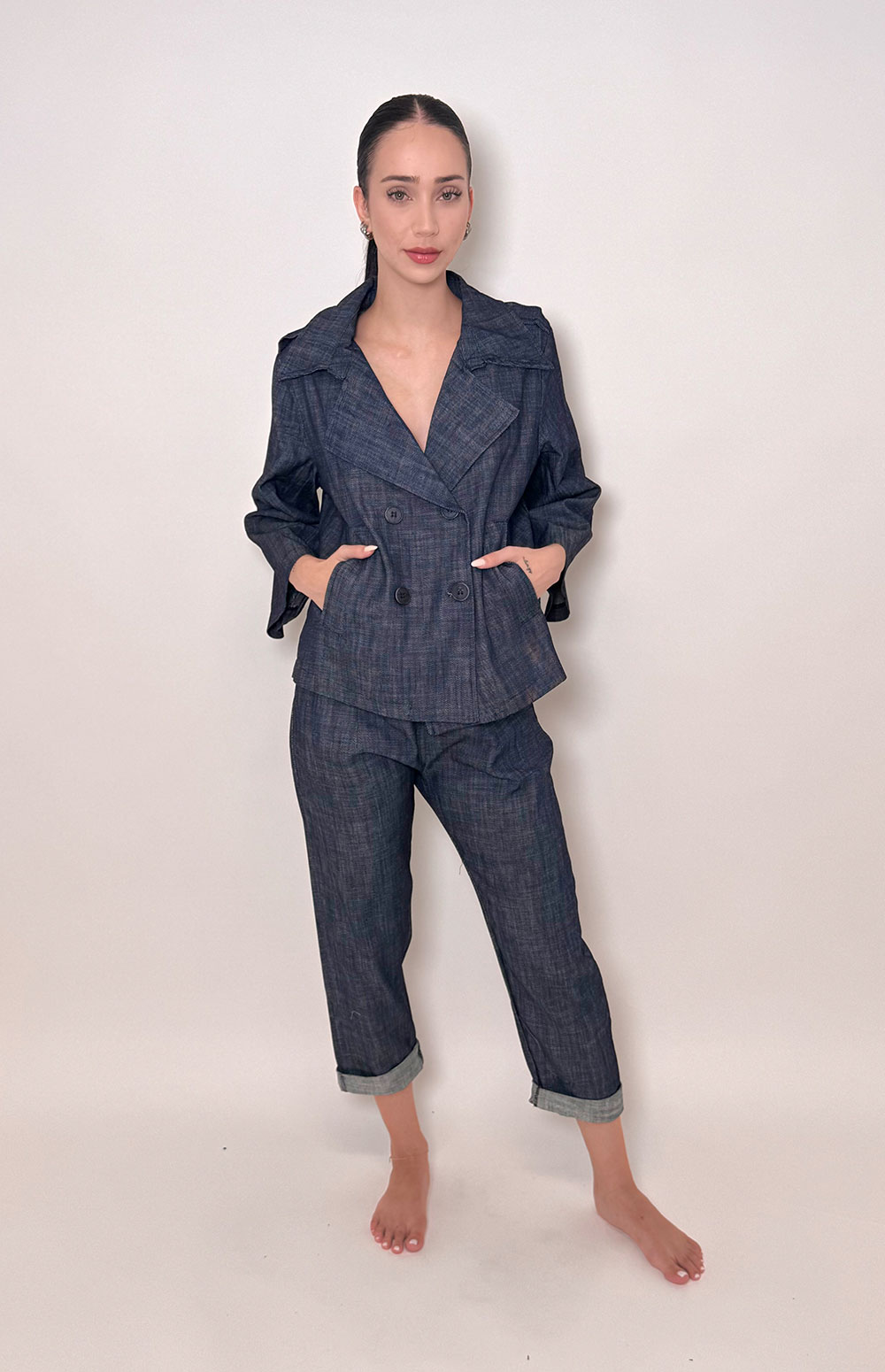 CO-ORD DENIM LIKE JACKET AND PANTS WITH BELT