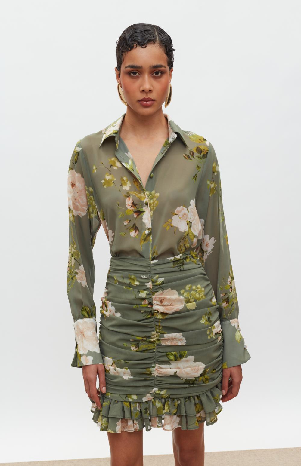 AMBER SHIRT | OLIVE/IVORY FLORAL | Mix & Match Cyprus – Citrus Boutique