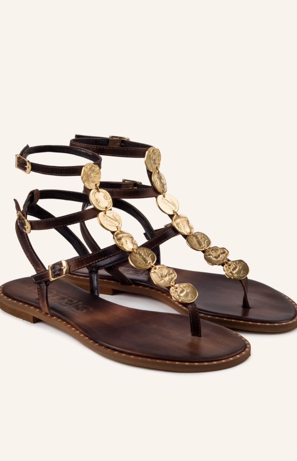 MAKIS KOTRIS LEATHER SANDALS SOPHIA COINS | BROWN