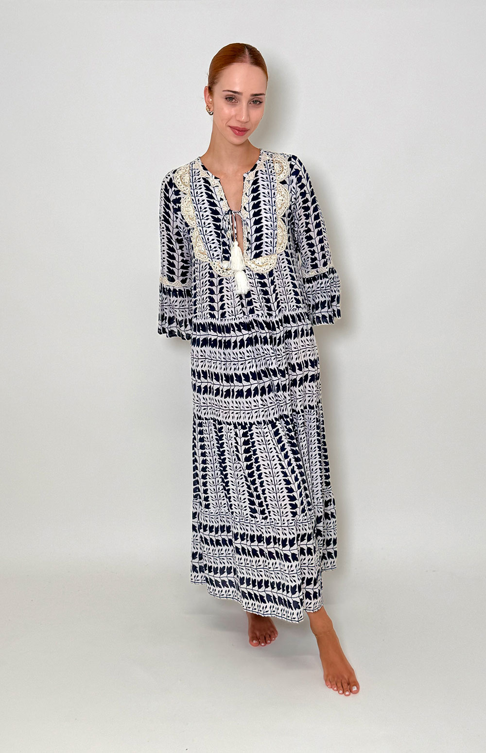 BEJEWELED PRINTED MAXI DRESS