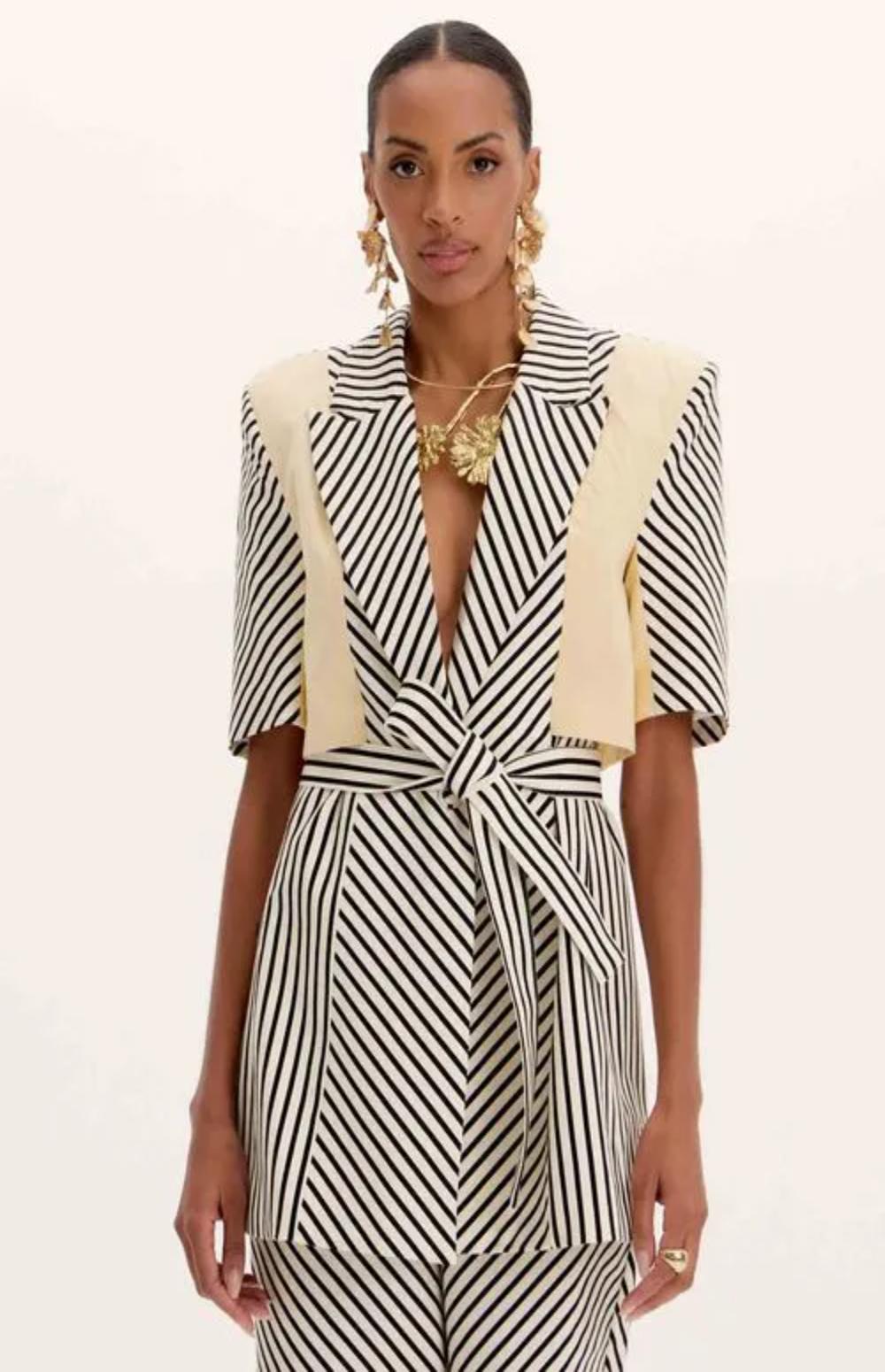 STRIPED LONG BLAZER WITH BELT