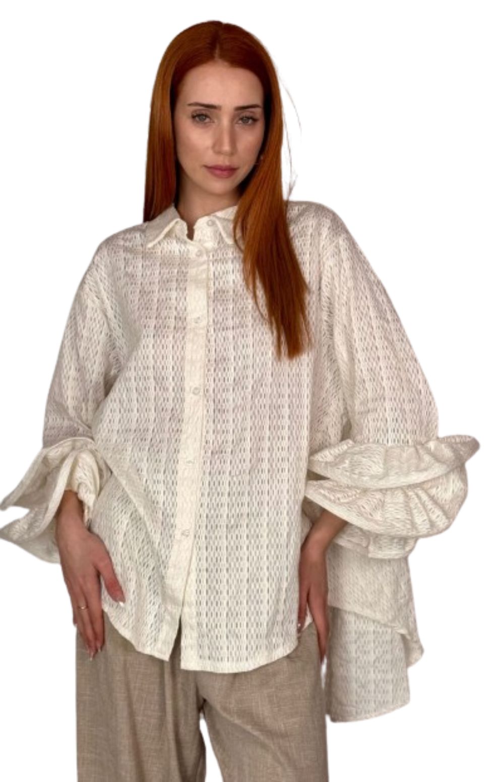 TEXTURED SHIRT WITH RUFFLE SLEEVES