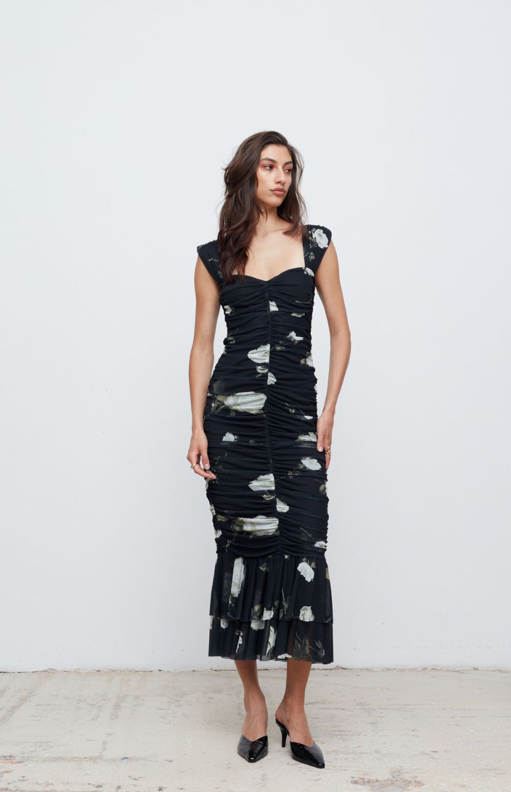 LAYLA DRESS | BLACK/WHITE PEONIES| Mix & Match Cyprus – Citrus Boutique