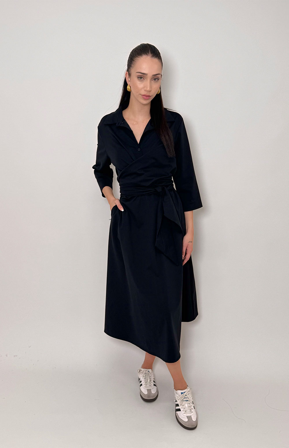 SHIRT DRESS WITH WRAP WAIST | BLACK